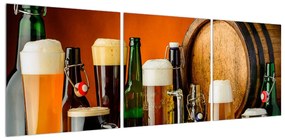 Obraz sudu a sklenic s pivem (120x40 cm)