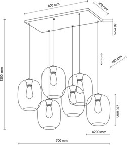 TK Lighting Černý závěsný lustr Elio pro žárovku 6x E27 TK5974