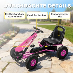 AIYAPLAY Pedálový gokart pro děti, výškově nastavitelné sedadlo, EVA kola, brzda, spojka, 3-8 let, růžová