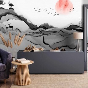 Fototapeta Akvarelové šedé hory - abstraktní krajina přírody v japonském stylu