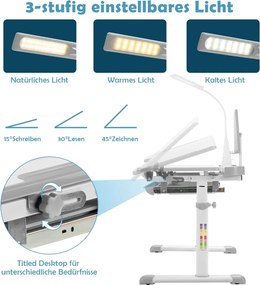 Costway Dětský stůl sada dětského psacího stolu se stojanem na knihy a LED
