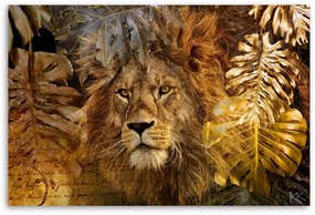Obraz na plátně, Lev a zlaté listy - 60x40 cm