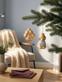 Sinsay - Skleněné vánoční ozdoby ve tvaru psí tlapky a psa 2 pack - hnědá