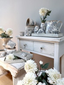 Set 3ks krémový antik kovový podnos s patinou Flowre - 40*18*5cm