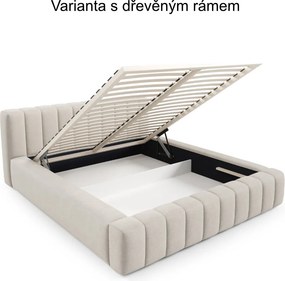 Čalouněná postel FRODIONE, 140x200 cm, s úložným prostorem a roštem Úložný prostor: S kovovým rámem úložného prostoru, Barva látky Wind: Černá (Wind 99)
