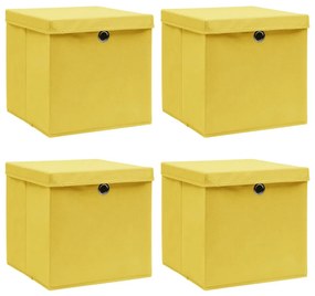 Úložné boxy s víky 4 ks žluté 32 x 32 x 32 cm textil 288366
