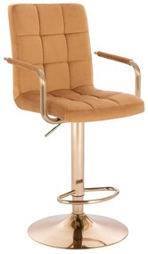 LuxuryForm Barová židle VERONA GOLD VELUR na zlatém talíři - hnědá