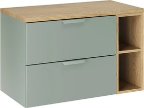Závěsná skříňka pod umyvadlo Aster Nordic s deskou a regálem 80 cm zelená/dub cremona