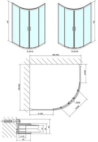 Polysan, EASY LINE čtvrtkruhová sprchová zástěna 900x800mm, L/R, číré sklo, EL2815