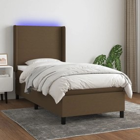 Box spring postel s matrací a LED tmavě hnědá 90x190 cm textil 3138120