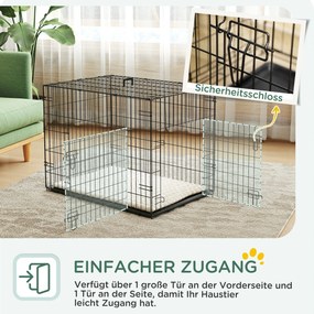 PawHut Klec pro psy, skládací přepravní klec se 2 dveřmi, odnímatelný tác, pratelné měkké polstrování, ocelový rám, 76 x 53 x 60 cm, černá
