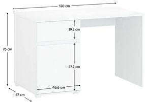 Kondela PC stůl 1D1S / 120, bílý lesk, LINDY