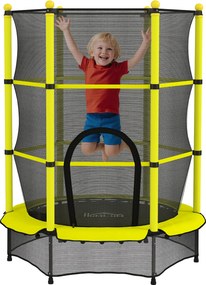 HOMCOM dětský trampolína Ø140 cm pro děti 3-10 let s bezpečnostní sítí, nosnost 50 kg, do interiéru i exteriéru, žlutá