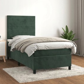 Box Spring Postel S Matrací Samet Tmavě Zelená vodorovné pruhy 90 x 190 c