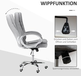 HOMCOM Kancelářská židle Vinsetto ergonomická s nastavitelnými područkami, výškově nastavitelná, houpací funkce, černá, len, 64x75x111-121 cm | Aosom…