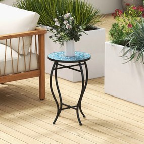 Costway Odkládací stolek kulatý mozaikový bistro modrá a – 35 × 55 cm