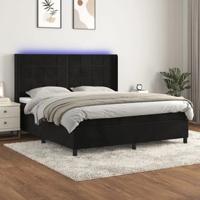 Box spring postel s matrací a LED černá 180x200 cm samet 3139579