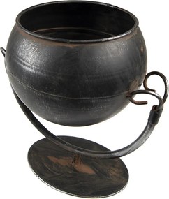 Černý antik kovový květináč na noze Olio - 19*15*19 cm