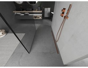 Mexen Kioto, průchozí sprchová zástěna 110 x 200 cm, 8mm sklo čiré/černý vzor, 2x růžové zlato stabilizační rozpěra, 800-110-002-60-70