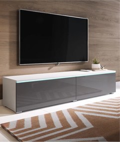 TV stolek LED 140 cm závěsný nebo stojící bílý/šedý lesk Lowboard D