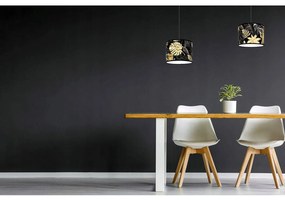 Závěsné svítidlo Gold Flowers, 1x černé textilní stínítko s květinovým vzorem
