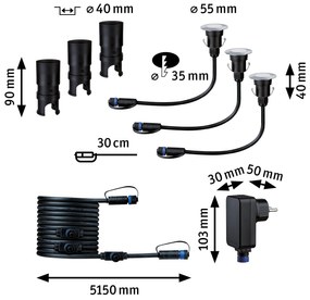 Paulmann 93697 Plug&Shine Mini, základní set zápustných svítidel do exteriéru 3x2,5W LED 3000K stmívatelné, stříbrná, IP65