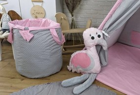 Dětský stan TEEPEE (TÝPÍ) ANIMALS s doplňky - PLAMEŇÁK A KAMARÁDI - šedý/růžový