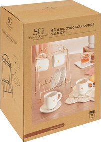 Kávová sada: 4 porcelánové šálky a podšálky, na stojanu FLORAL, 170 ml