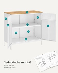 Kovová úložná skříňka BRIX, 76x80x40cm, bílá/hnědá SongmicsHome