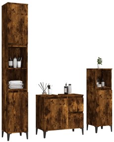 3dílný set koupelnových skříněk kouřový dub kompozitní dřevo,  3185548