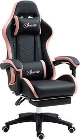 Vinsetto Herní Křeslo Racing Gamer Křeslo PU Kůže s Nastavitelnou Výškou, Polohováním 135°, Opěrkou Hlava, Bederní Oporou a Sklopným Podnožím pro Kanc