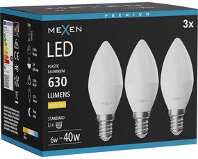 Mexen Nova 3x LED žárovka E14, C37, 6W, Teplá - 3000K, 630 lm - L102-E14-0630-01x03