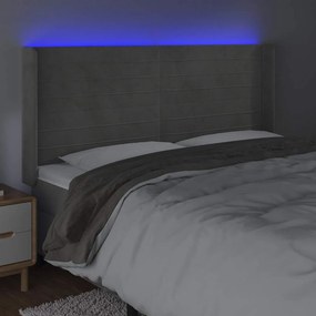 Čelo postele s LED světle šedé 183 x 16 x 118/128 cm samet 3124248