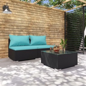 vidaXL 3dílná zahradní sedací souprava s poduškami polyratan [3101405] Barva: Černo-modrá