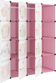 Dětská modulární skříň s 12 úložnými boxy růžová PP 340581