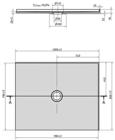 Polysan MIRAI sprchová vanička z litého mramoru, obdélník 100x80x1,8 cm, pravá, bílá, 73170