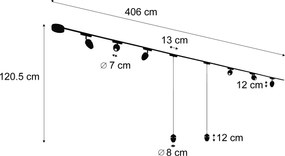 Kolejnicový systém s 6 bodovými světly a 2 závěsnými světly černý 1-fázový - Magnetic Eggy