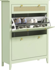 HOMCOM Skříň na boty se 2 skládacími dvířky a zásuvkou, sklopný botník s nastavitelnou policí pro 12 párů bot 88 x 30 x 120 cm, Zelená | Aosom