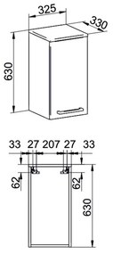 Mereo, Bino koupelnová skříňka horní, 63 cm, levá, bílá, dub, CN665