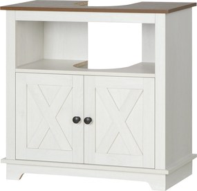 kleankin Dřevěný Koupelnový Koupací Skříňka Pod Umyvadlo s 2 Dveřmi a Policí 60x30x60 cm Bílá