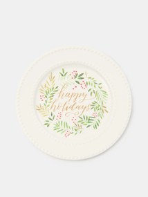 Sinsay - Vánoční keramický talíř s nápisem Happy Holidays - bílá