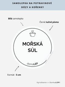 MOŘSKÁ SŮL – bílá samolepka na dózu, tučné písmo, 5 cm | DomaLEP
