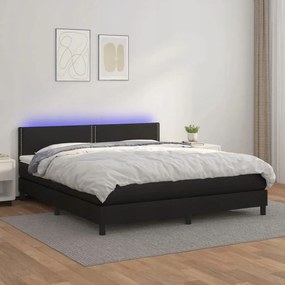 Box Spring Postel S Matrací A Led Černá Umělá Kůže Černá Hladké s hřebíky