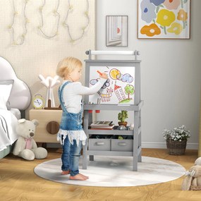 AIYAPLAY AIYPLAY Dětský malířský stojan 3 v 1 - Magnetická oboustranná dětská tabule s papírovým válečkem a úložnými košíky 59x48x118 cm Šedá