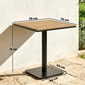Odkládací stolek 70 x 70 cm odolný proti povětrnostním vlivům Zahradní stolek se vzhledem dřeva Široká podnož, čtvercová Přírodní dřevo