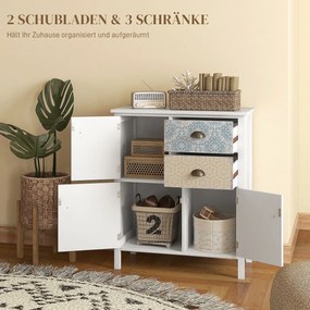 HOMCOM komoda úložná skříňka 2 zásuvky 3 přihrádky protiskluzová obývací pokoj ložnice bílá 68x34x80cm