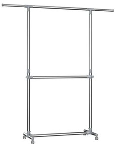 Dvojitý šatní stojan na kolečkách, výška 113–198 cm