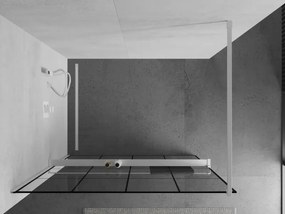 Mexen Kioto+, sprchová zástěna Walk-In s poličkou a věšákem 140 x 200 cm, 8mm čiré sklo černý vzor, ​​bílý profil, 800-140-121-20-77