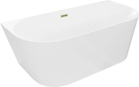 Mexen Oval Slim, volně stojící vana ke stěně 170 x 80 cm, bílá lesklá, zlatý lesklý přepad, 52661708000-50