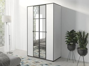 JUREK SKŘÍNĚ Šatní skříň - OSLO I 120, zrcadlo, matná bílá/matná černá